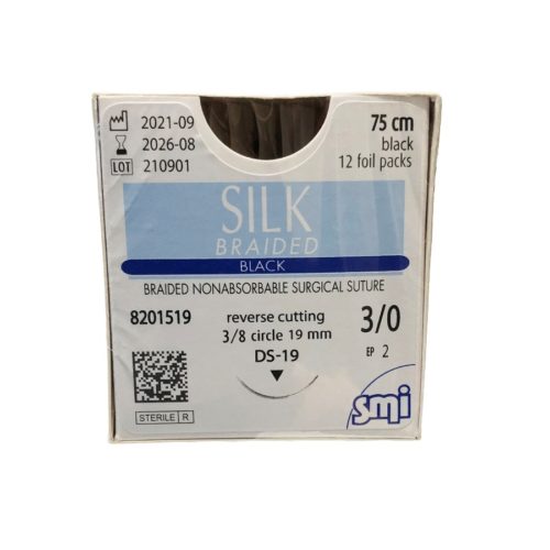 SMI Sterile Non Absorbable Silk Braided Suture 3/0 With 19mm Needle ...
