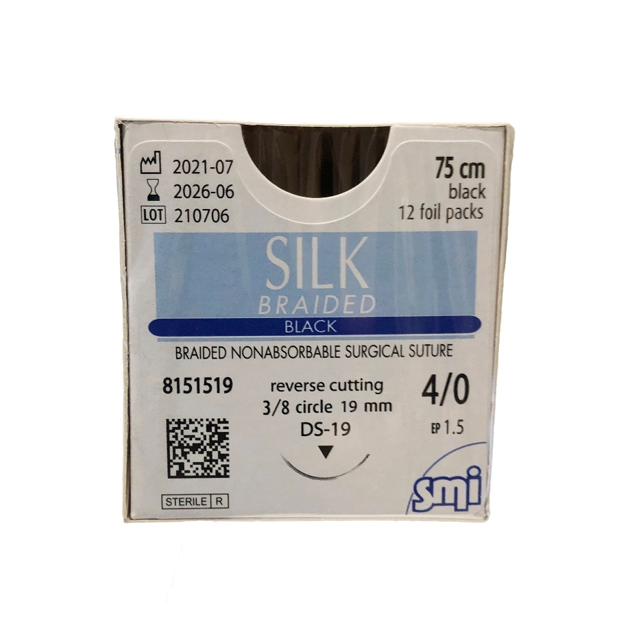 SMI Sterile Non Absorbable Silk Braided Suture 4/0 with 19mm Needle ...